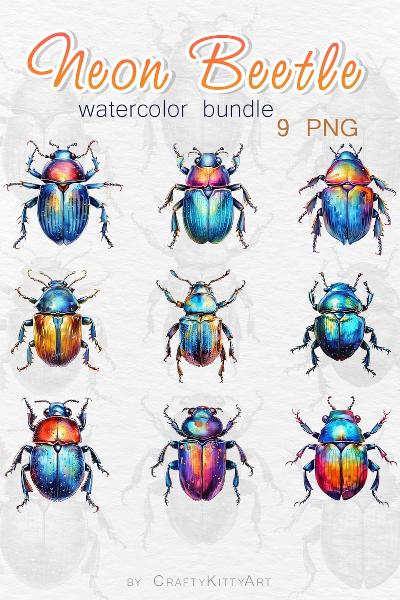 Watercolor Beetle Clipart Bundle. Watercolor Beetles Bug Png. Digital ...