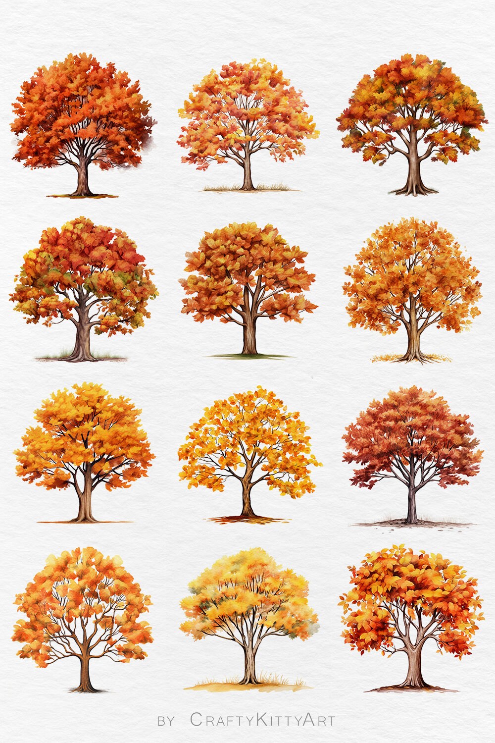 Fall Tree Clipart Bundle. Watercolor Tree Clip Art. Autumn Trees ...