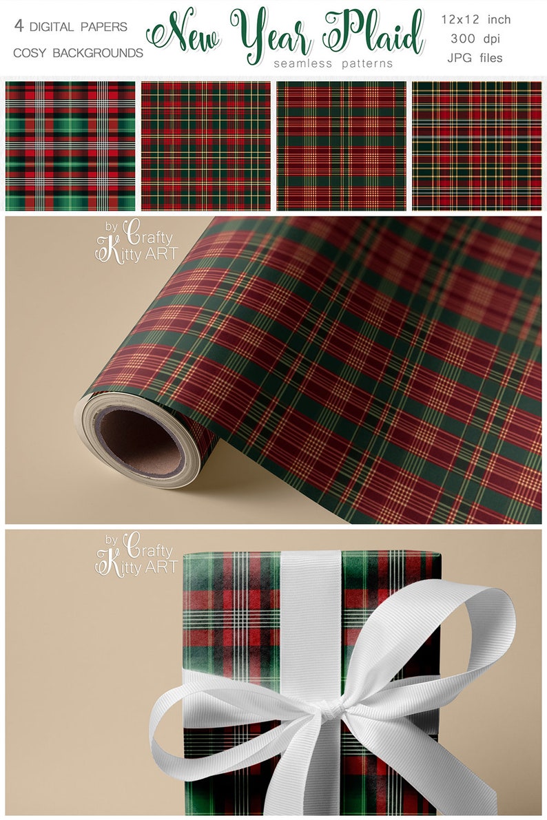 Tartan Plaid Seamless Patterns. Digital Paper Bundle. Winter Holiday ...