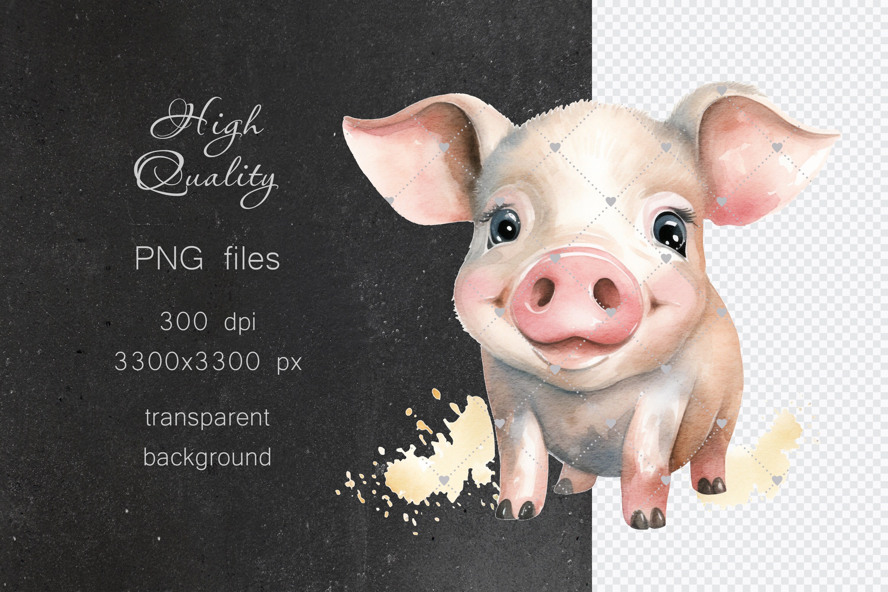 Cute Pig Clipart. Watercolor Clip Art Bundle. Piggy Pigs 12 PNG Files ...