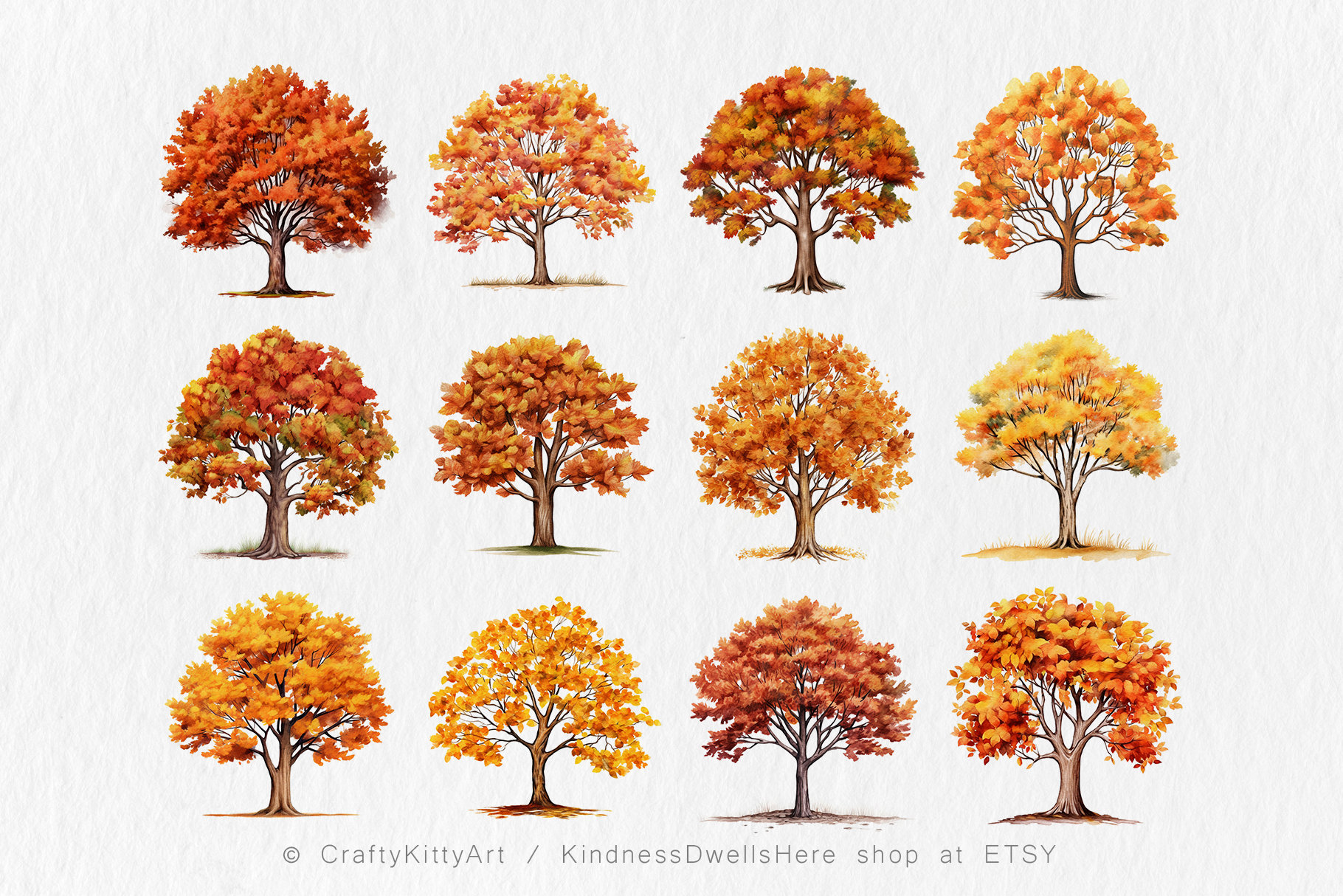 Fall Tree Clipart Bundle. Watercolor Tree Clip Art. Autumn Trees ...
