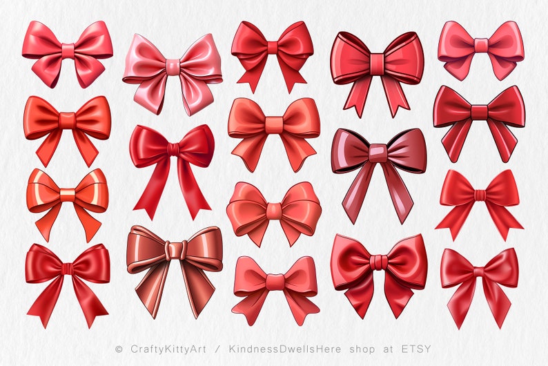Red Bow Clipart Bundle. Christmas Bows. Digital PNG Clipart. Holiday ...