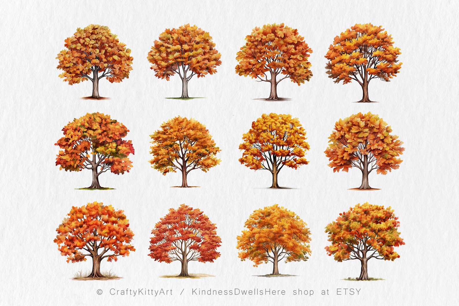 Fall Tree Clipart Bundle. Watercolor Tree Clip Art. Autumn Trees ...
