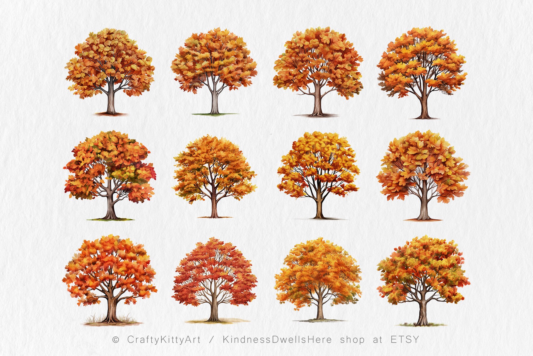 Fall Tree Clipart Bundle. Watercolor Tree Clip Art. Autumn Trees ...