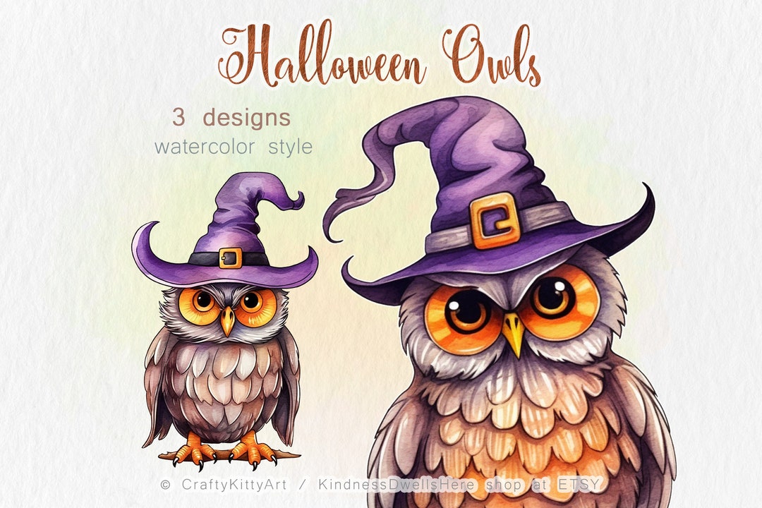 Halloween Owl PNG Clipart. Watercolor Bundle. Clipart for Sublimation ...