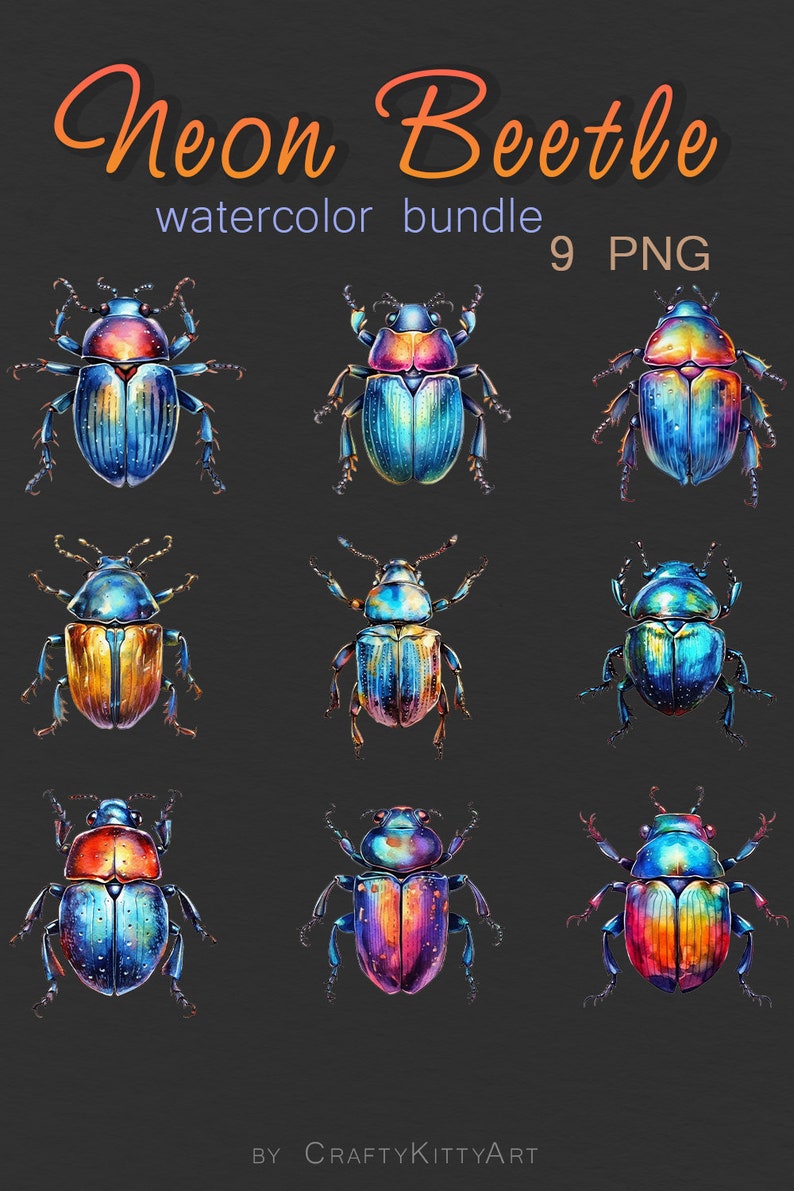 Watercolor Beetle Clipart Bundle. Watercolor Beetles Bug Png. Digital ...