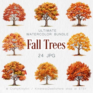 Fall Tree Clipart Bundle. Watercolor Tree Clip Art. Autumn Trees ...