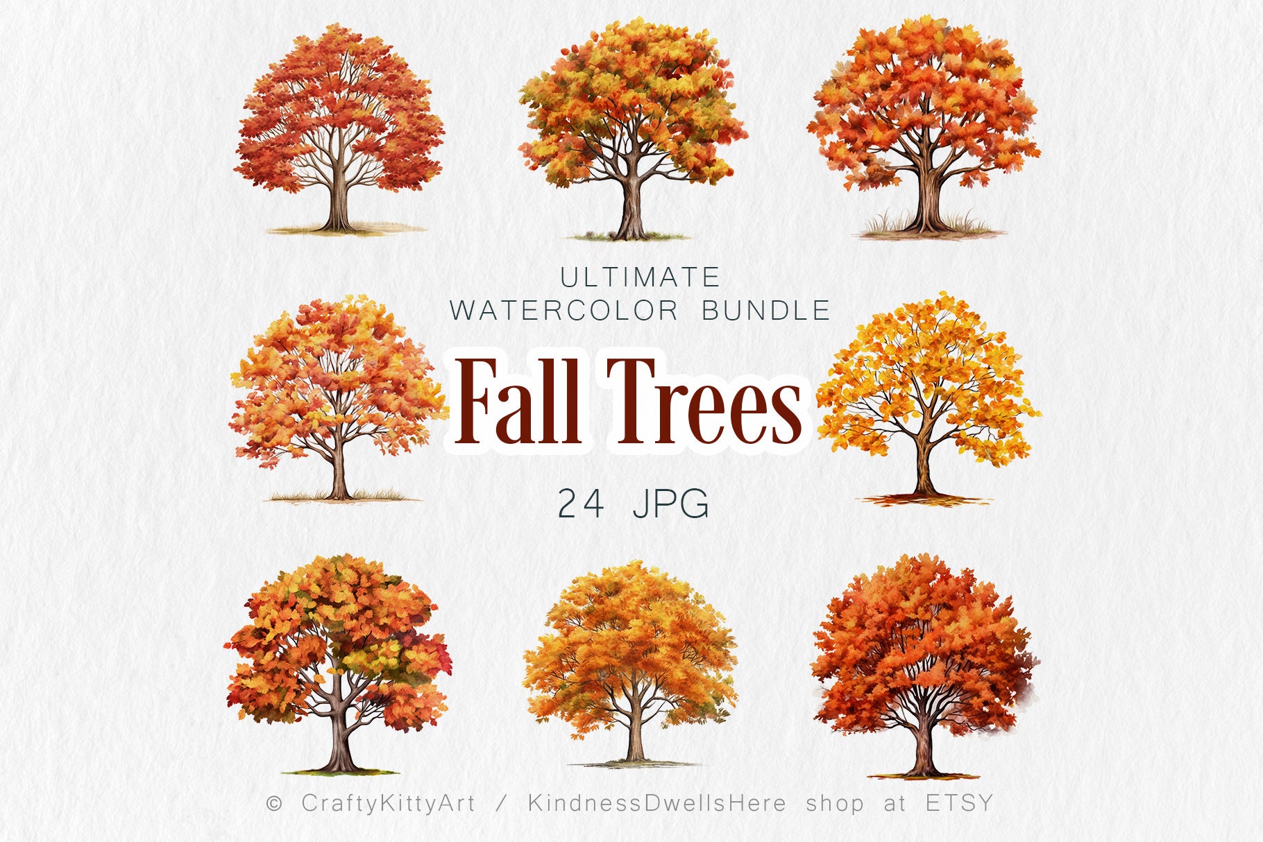 Fall Tree Clipart Bundle. Watercolor Tree Clip Art. Autumn Trees ...