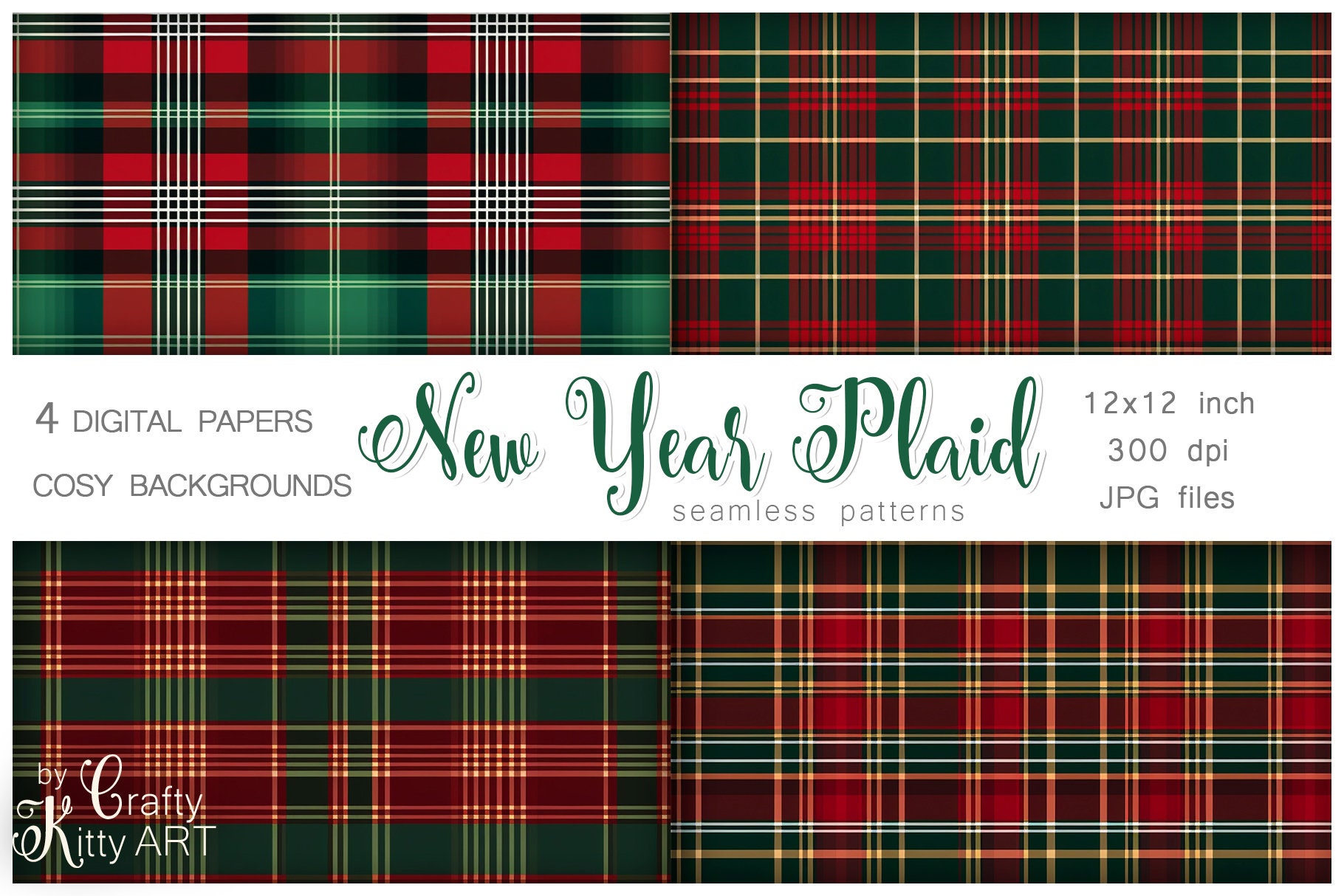 Tartan Plaid Seamless Patterns. Digital Paper Bundle. Winter Holiday ...