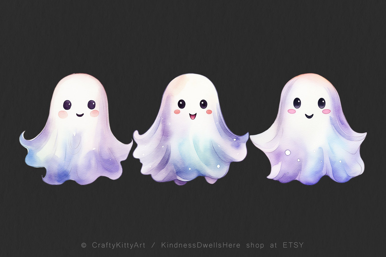Cute Ghost Png. Cute Ghost Clipart. Watercolor PNG Bundle. Watercolor ...
