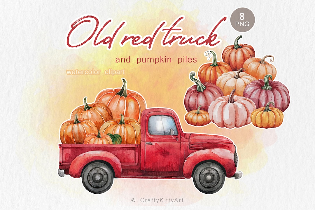 Watercolor Pumpkin Truck Clipart Bundle. Digital PNG Sublimations. Fall ...