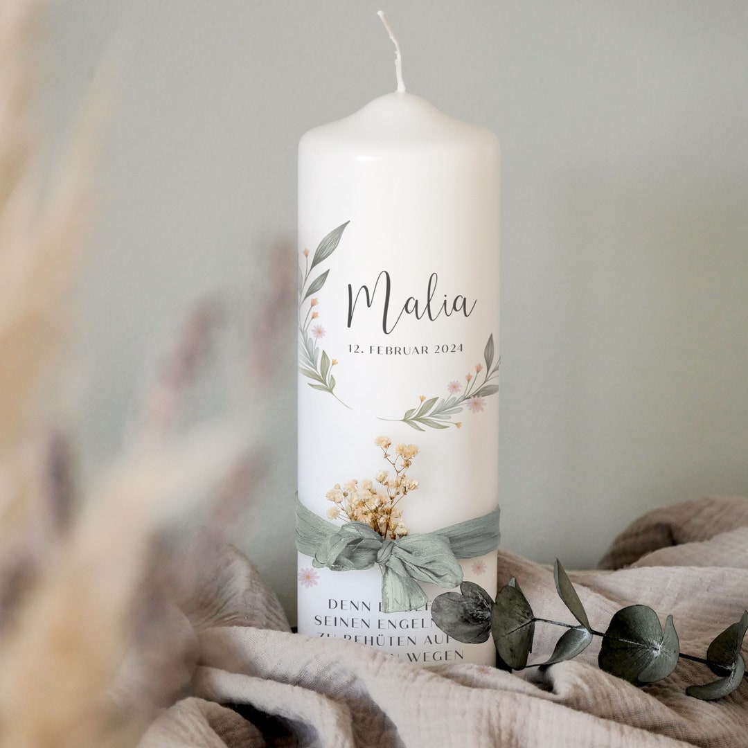 Individual Baptismal Candle With Floral Design Baptism Candle Flower ...