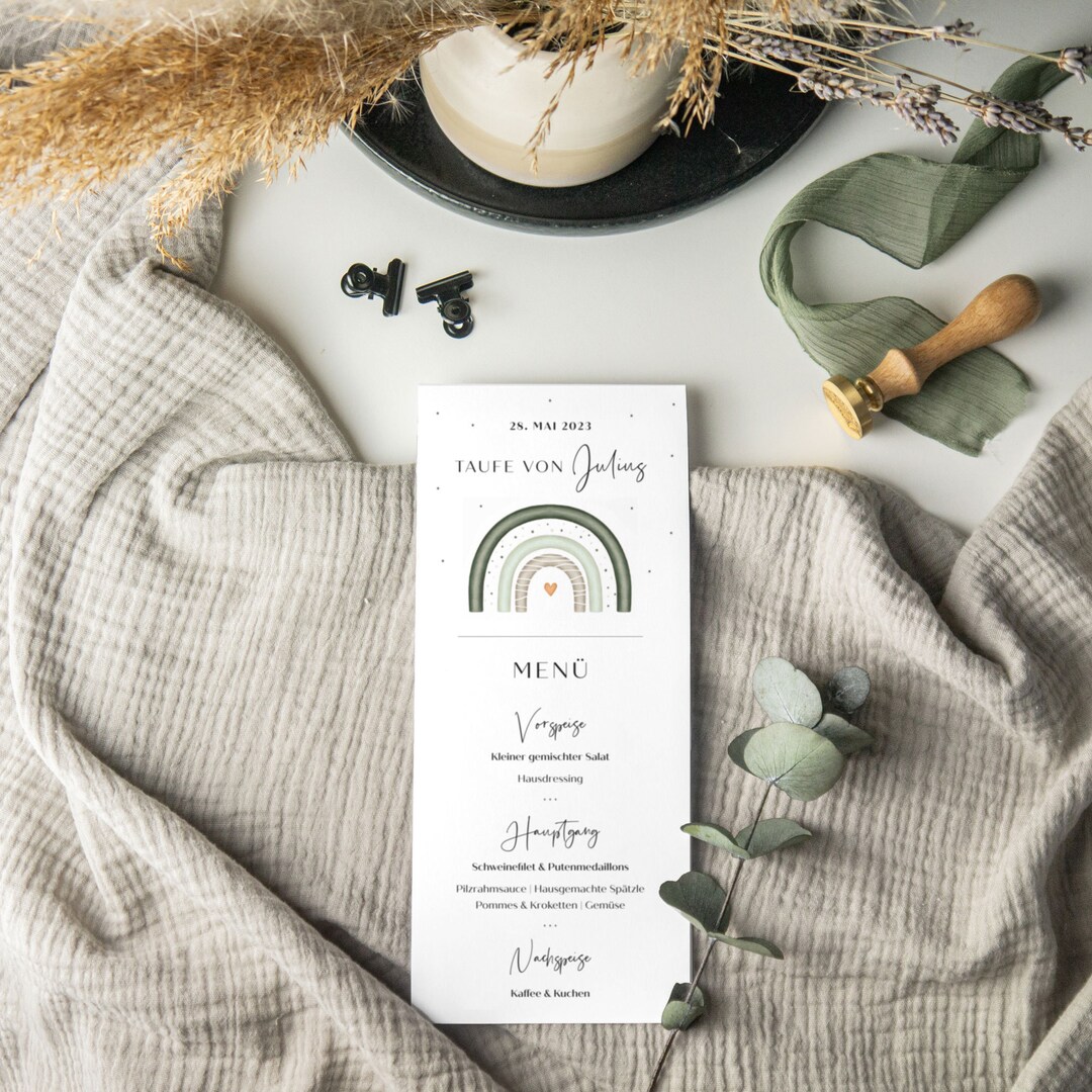 Individual Menu Cards for Baptism Menu Card Table Decoration Baptism ...