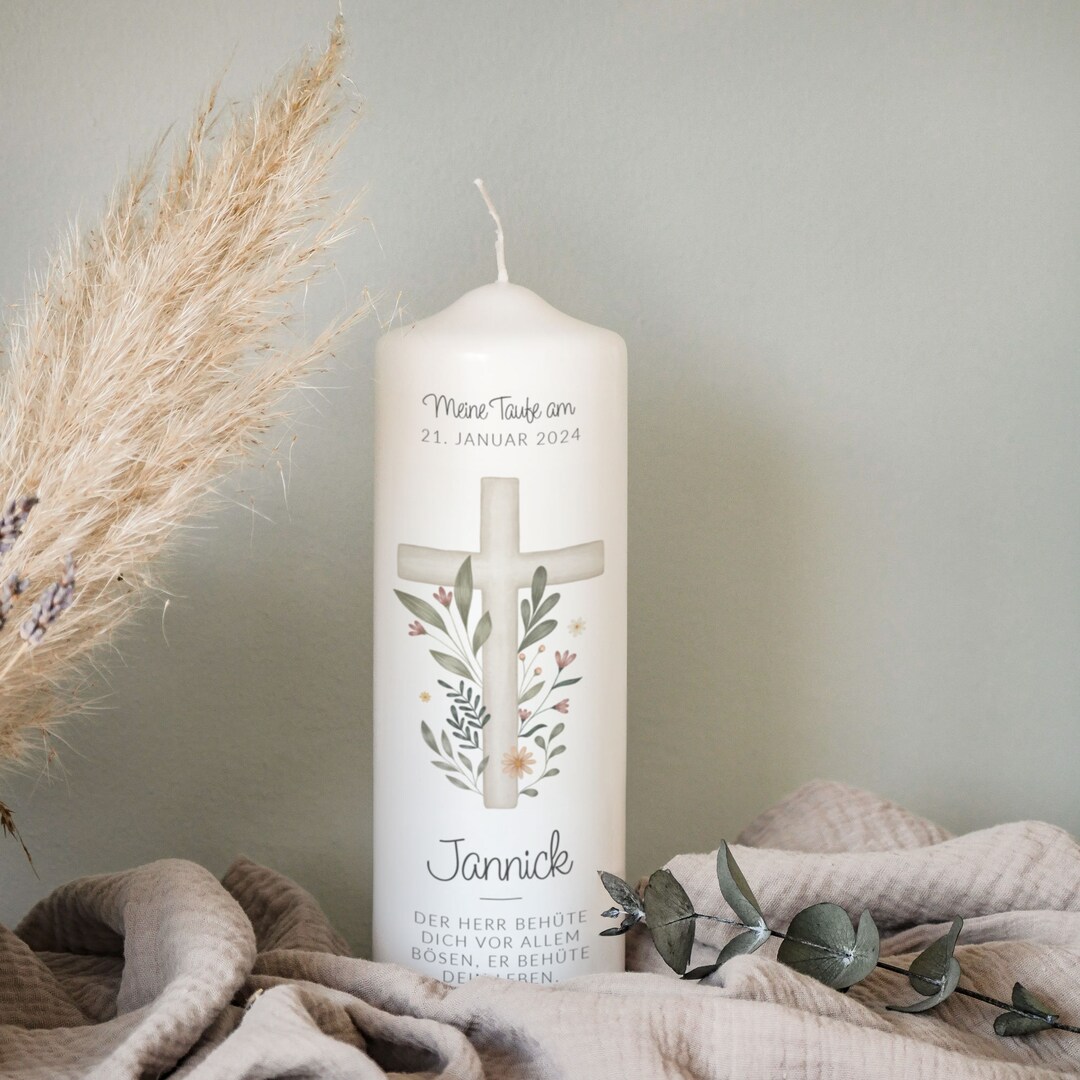 Individual Baptism Candle Baptism Baptism Candle Cross Motif Baptism ...