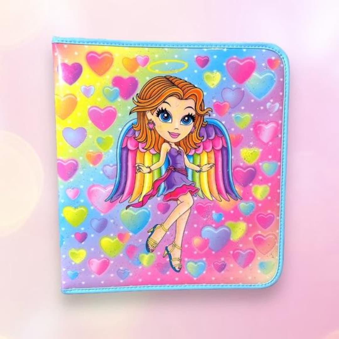 Rare Vintage Y2K Lisa Frank Glitter Heart Angel Zip-up Trapper Keeper ...