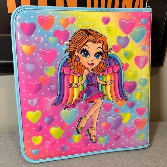 Rare Vintage Y2K Lisa Frank Glitter Heart Angel Zip-up Trapper Keeper ...
