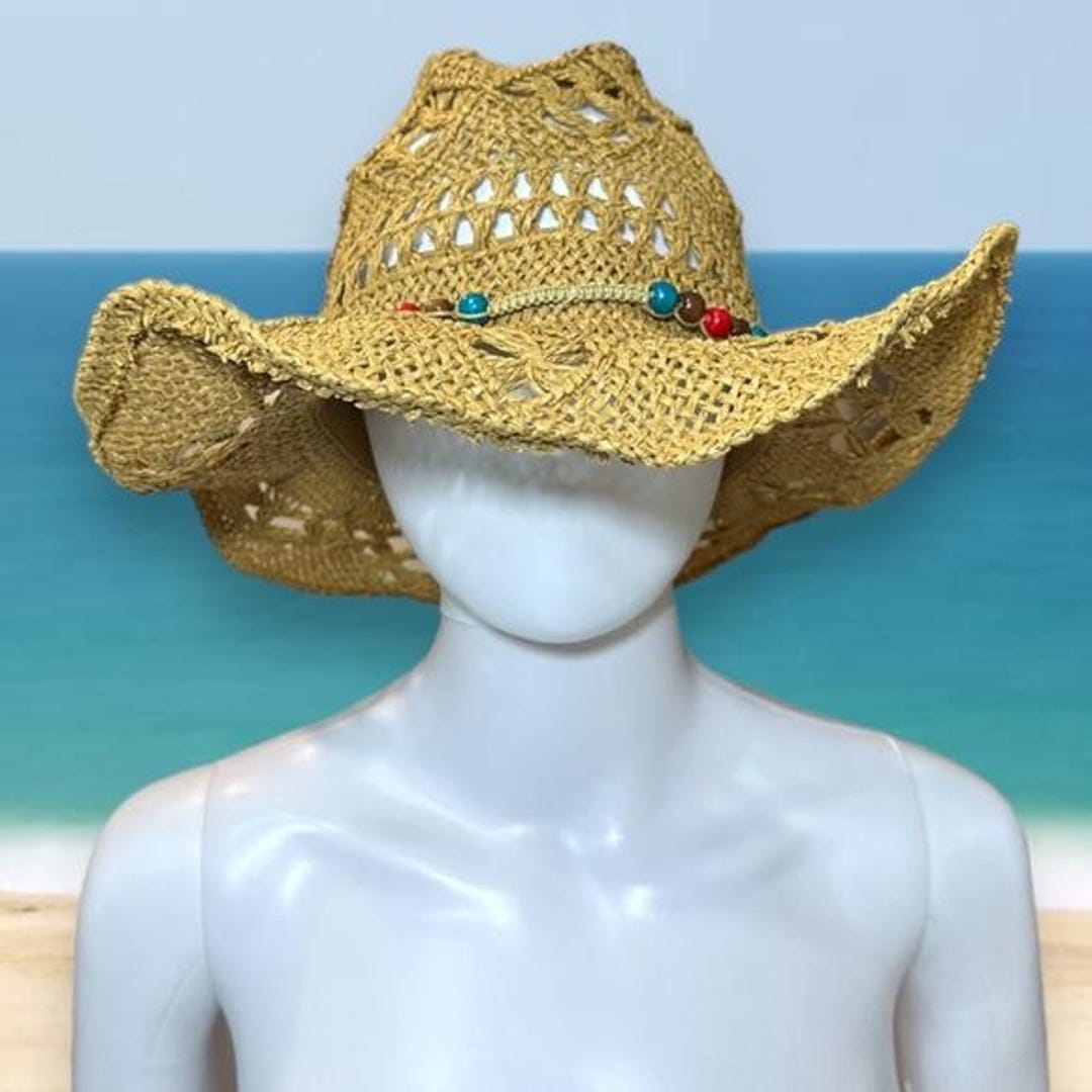 Vintage Y2K Mudd Beaded Straw Beach Hat - Etsy