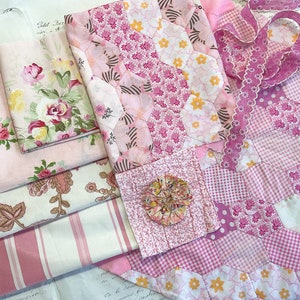 Vintage Pink Fabrics and Patchwork Bundle for Slow Stitching and ...
