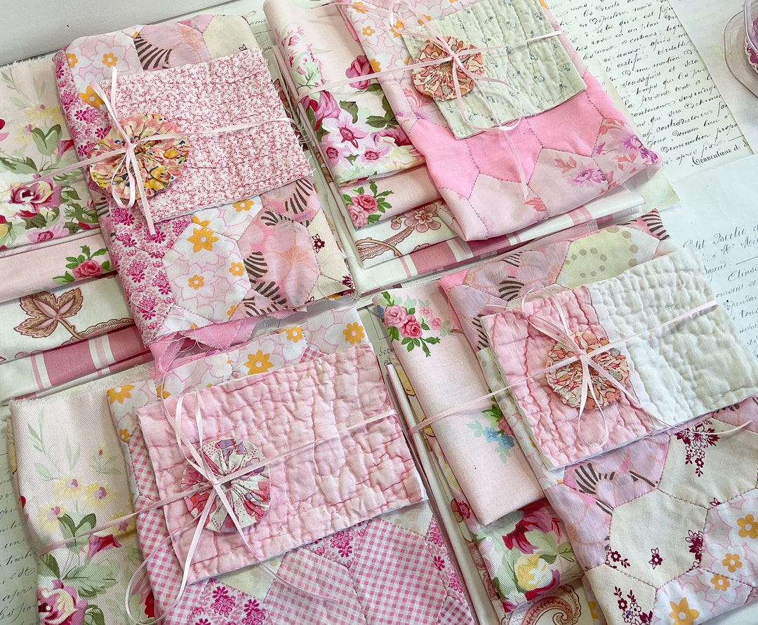 Vintage Pink Fabrics and Patchwork Bundle for Slow Stitching and ...