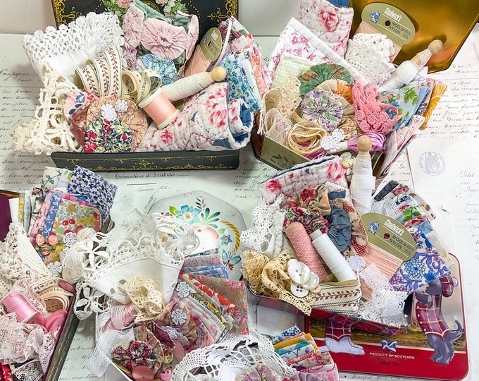 Vintage Sewing Tins Full of Vintage Fabrics, Lace, Yo Yos and ...