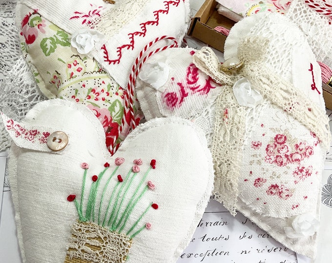 Vintage French Hearts Kit, Make Your Own Hearts , Embroidery Kit ...