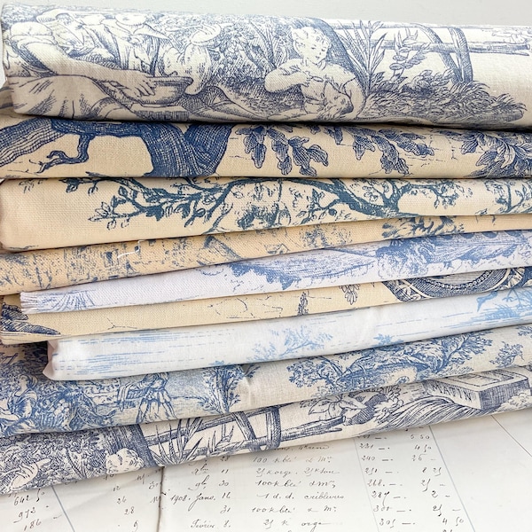 Blue Toile Fabric - Etsy
