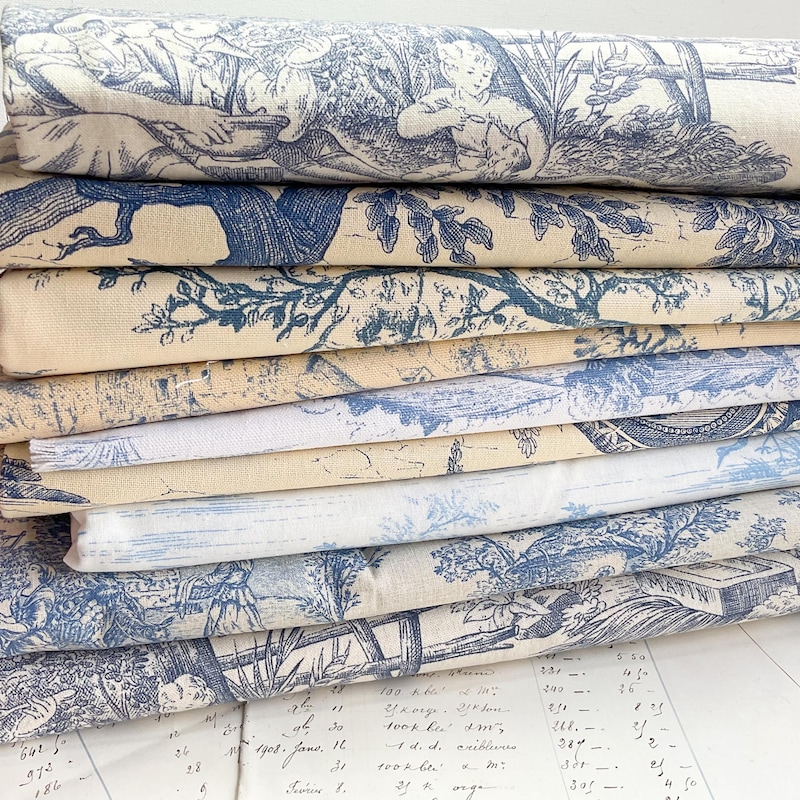 Blue Toile Fabric - Etsy