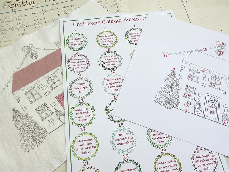 Embroidery Advent Calendar Pattern: Christmas Cottage (PDF Digital ...