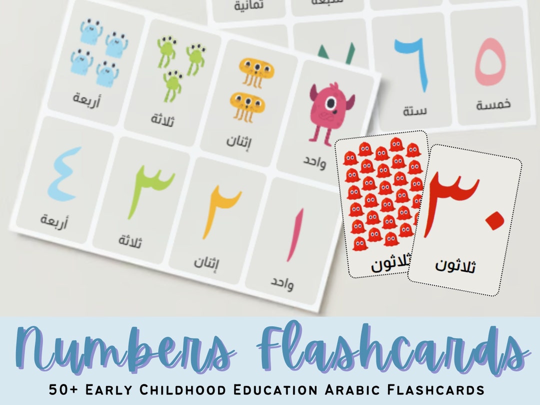 50+ Colorful Arabic Flashcards Numbers for Early Childhood Education ...