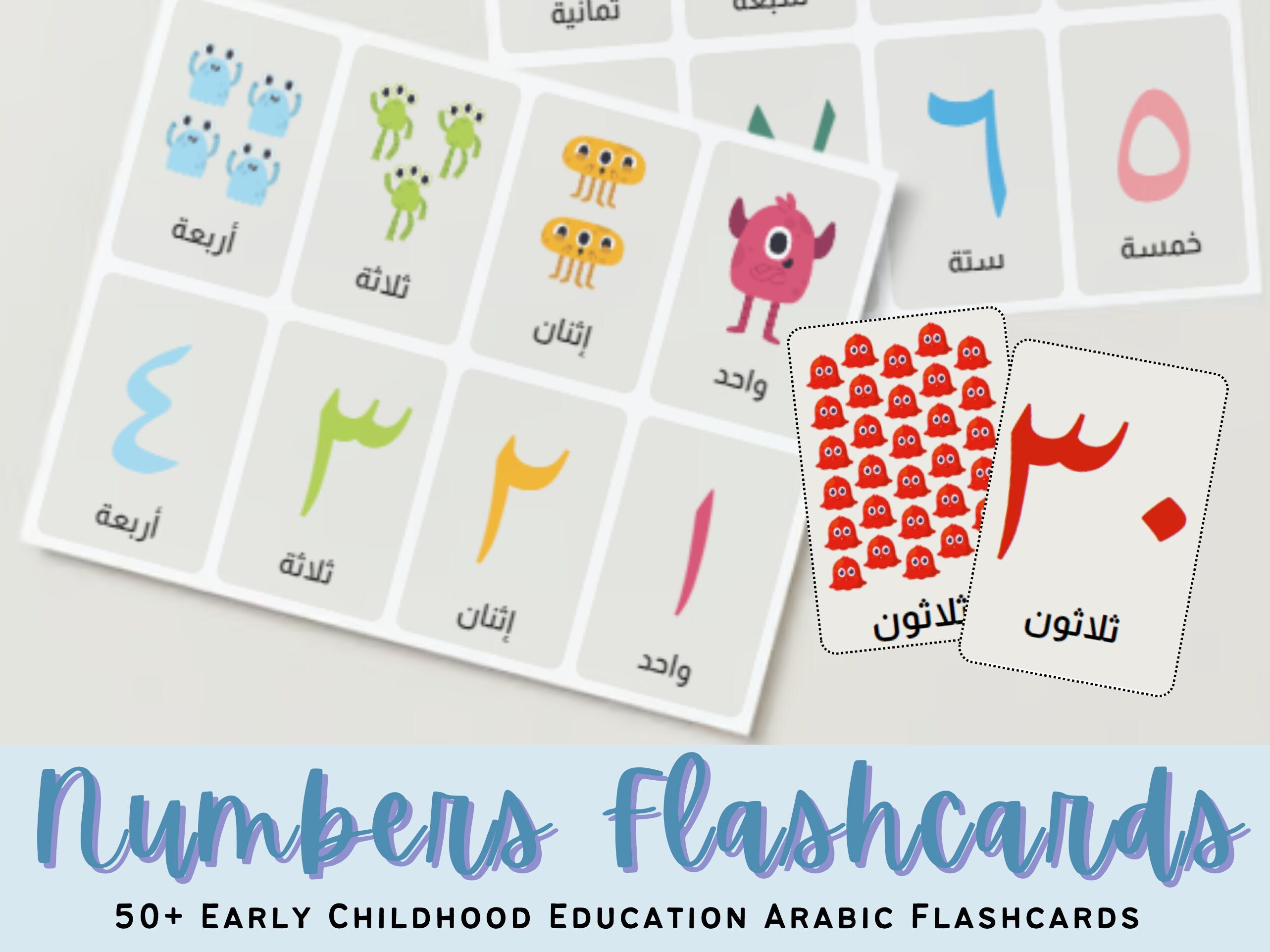 50+ Colorful Arabic Flashcards Numbers for Early Childhood Education ...