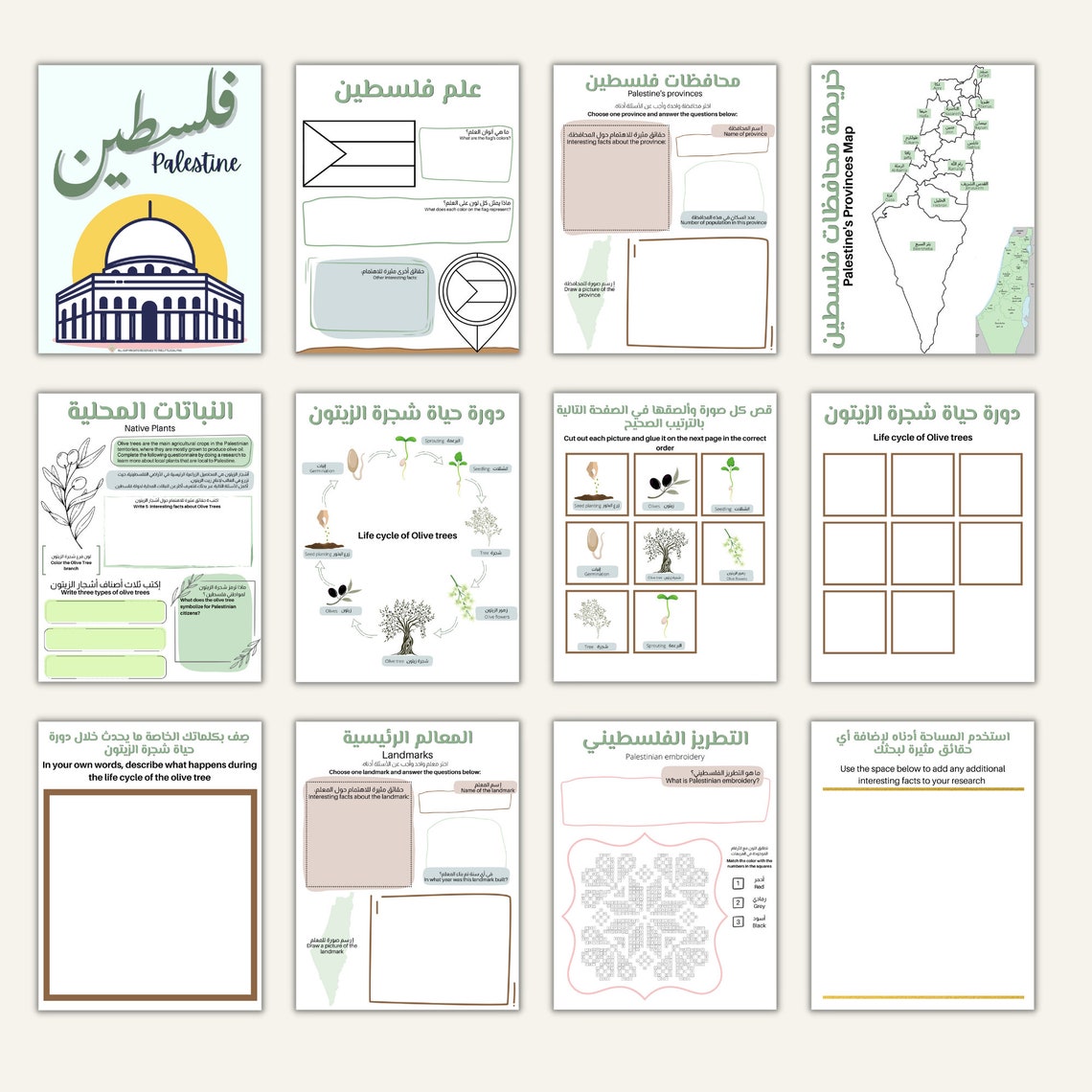 PALESTINE Fun Activities Workbook AR/EN - Etsy