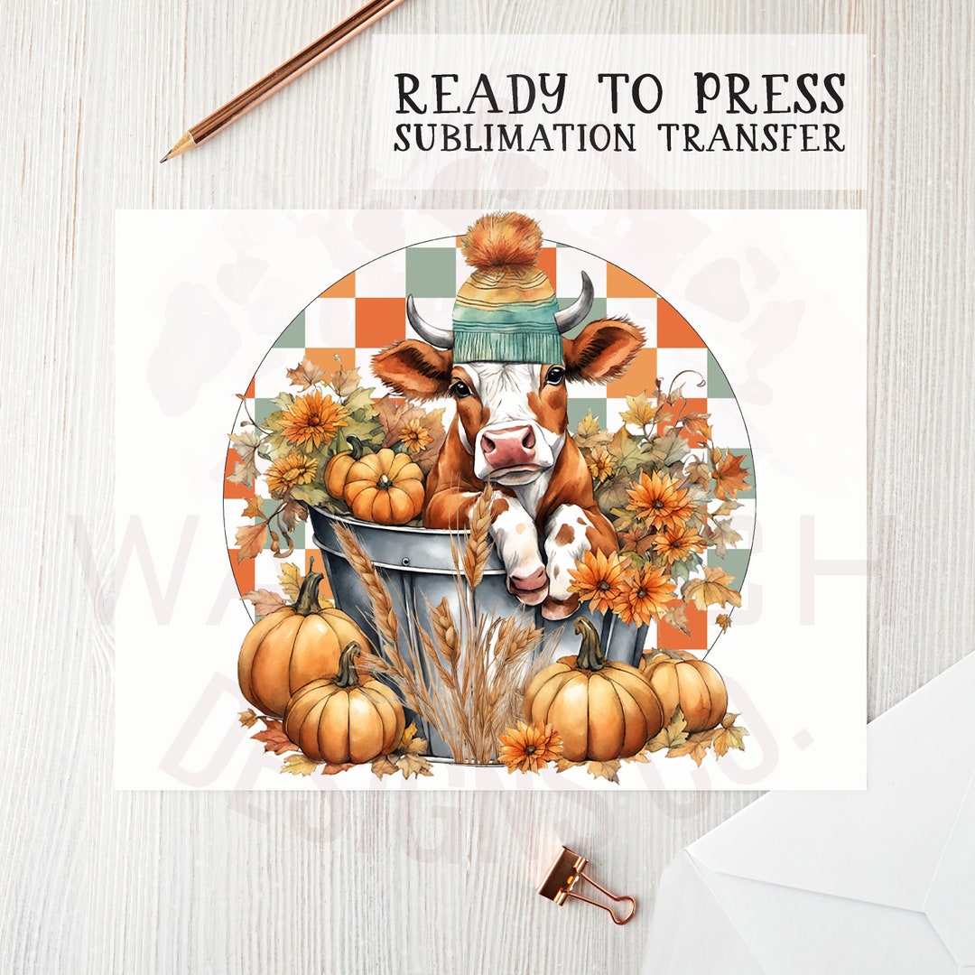 Fall Cow Sublimation Transfer | Ready to Press | Heat Press Transfer ...