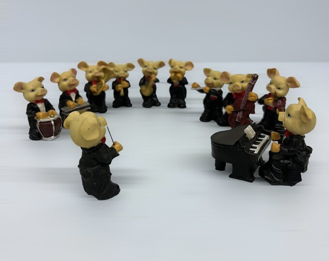 Vintage Pig Orchestra, Miniatuur Pig Band, 12 Piece Piggy Muzikanten ...