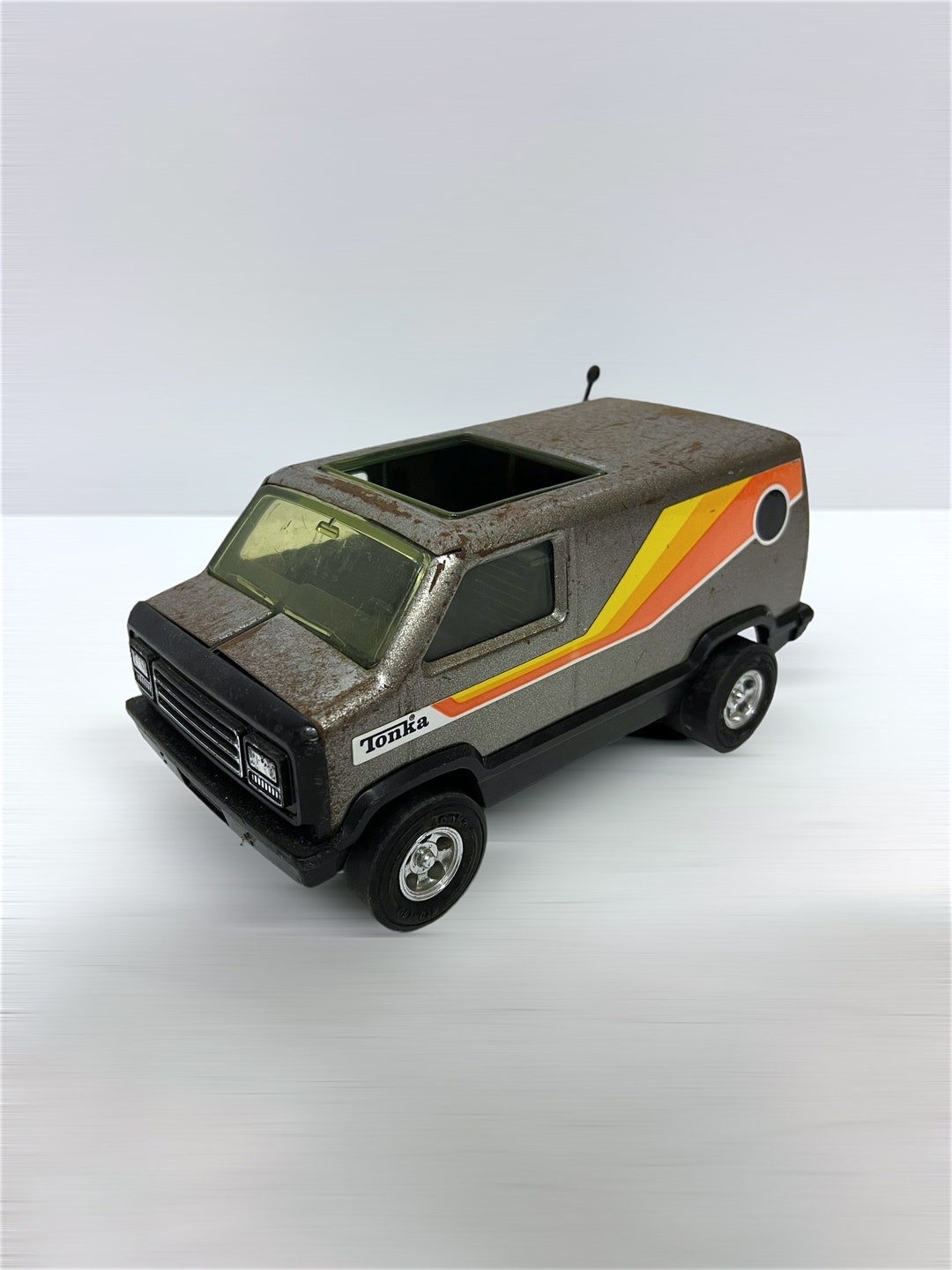 Vintage Tonka Van, Grey and Orange Transport Van, Pressed Metal Toy ...