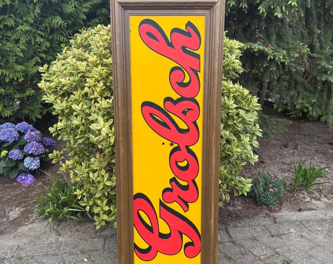 Vintage Grolsch Beer Sign, Wooden Framed Pub Plaque, Old Yellow Red ...
