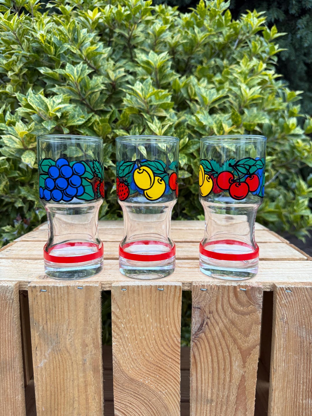Vintage Fruit Print Drinking Glasses, Colourful Kitchen Glassware Set ...
