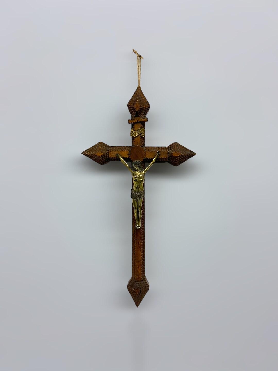Antique Jesus Christ Crucifix, Handcrafted Wooden Tramp Art, Religious ...