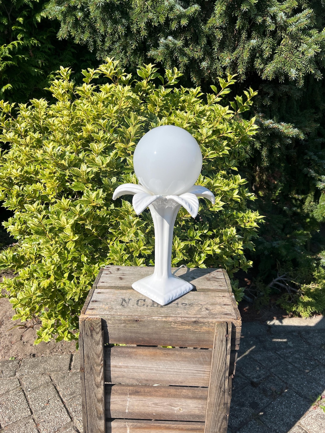 Ceramic Palm Tree Table Lamp, Vintage White Nightstand Light, 1980s ...