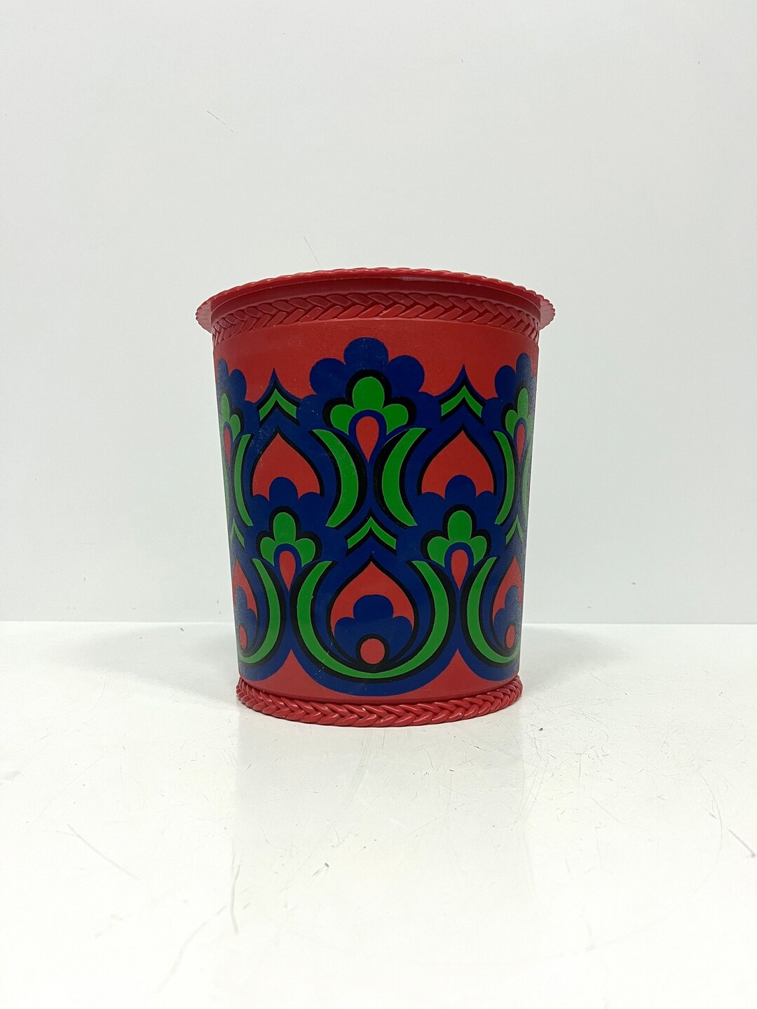 Vintage Emsa Recycling Bin, Plastic Trash Bucket, Psychedelic Pattern ...