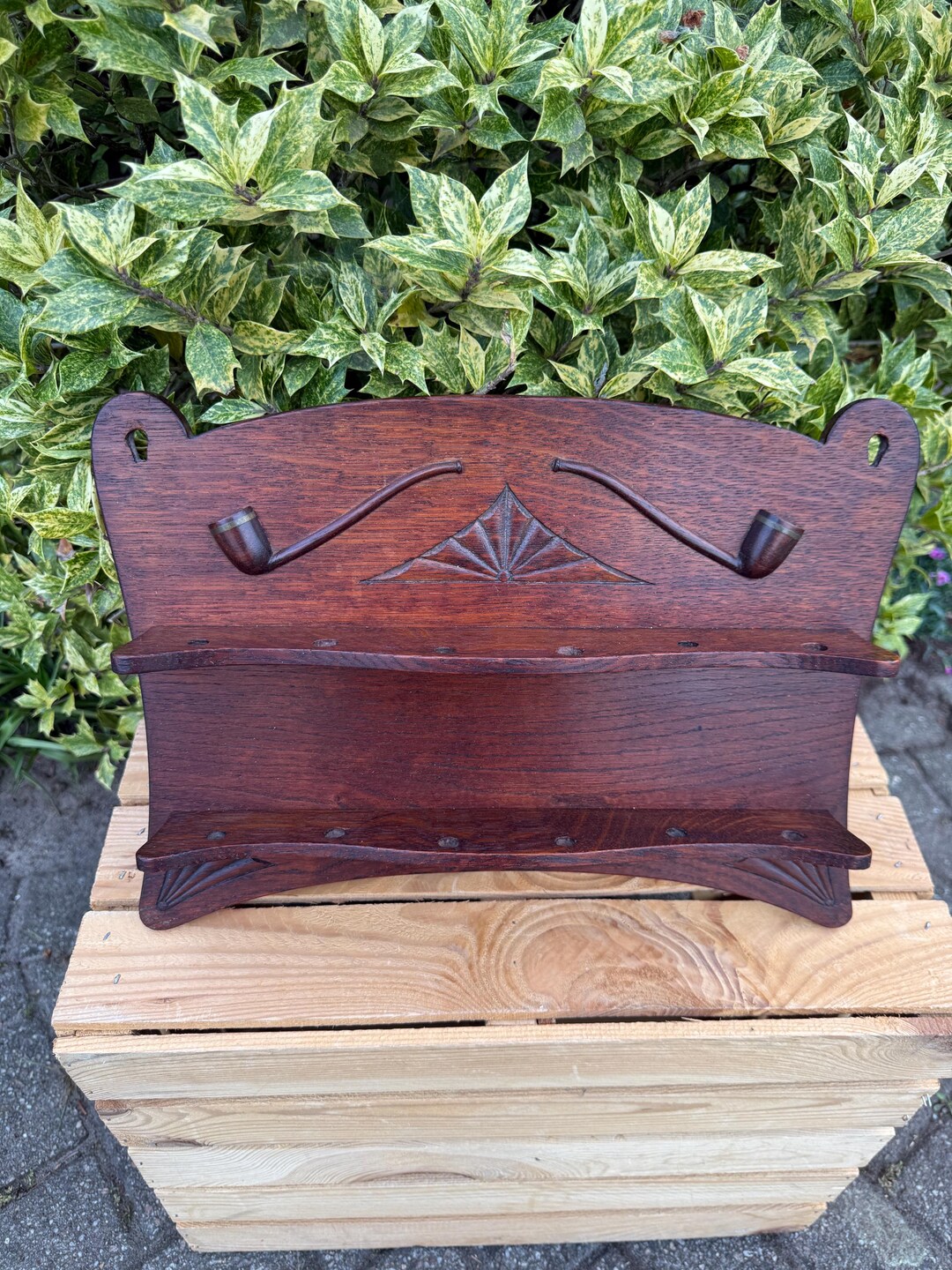 Vintage Wooden Pipe Rack, Wall Mount Tobacco Stand, 12-slot Holder ...