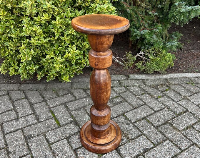 Vintage Wooden Plant Table, Tall Pedestal Side Table, Farmhouse ...