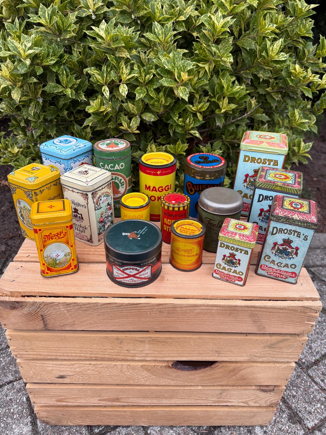 Vintage Metal Food Tins Collection, Dutch Advertising Cans and Jars ...