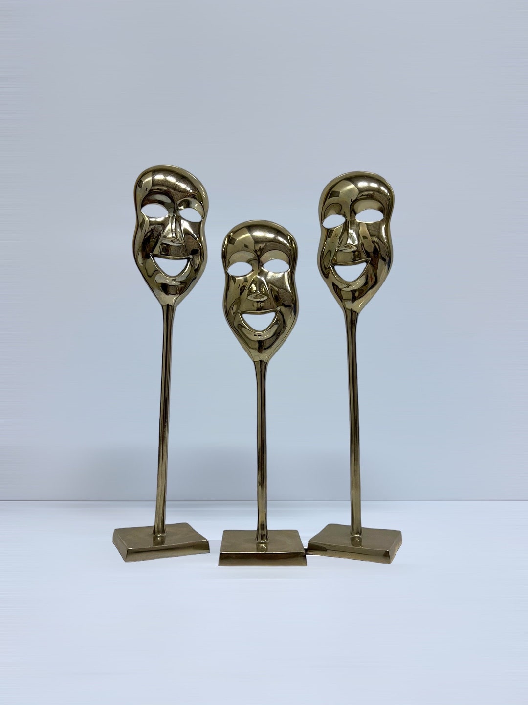 Vintage Venetian Masks Set, Cast Aluminum Comedy Smiling Faces, 90s ...