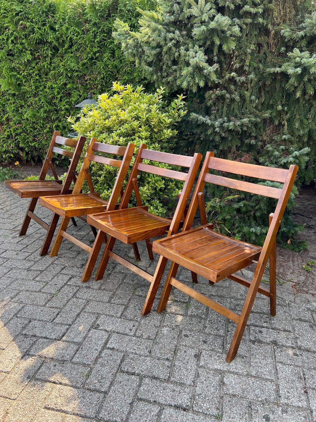 Set of 2 Vintage Wooden Folding Chairs, Mid Century, Rustic Patio ...