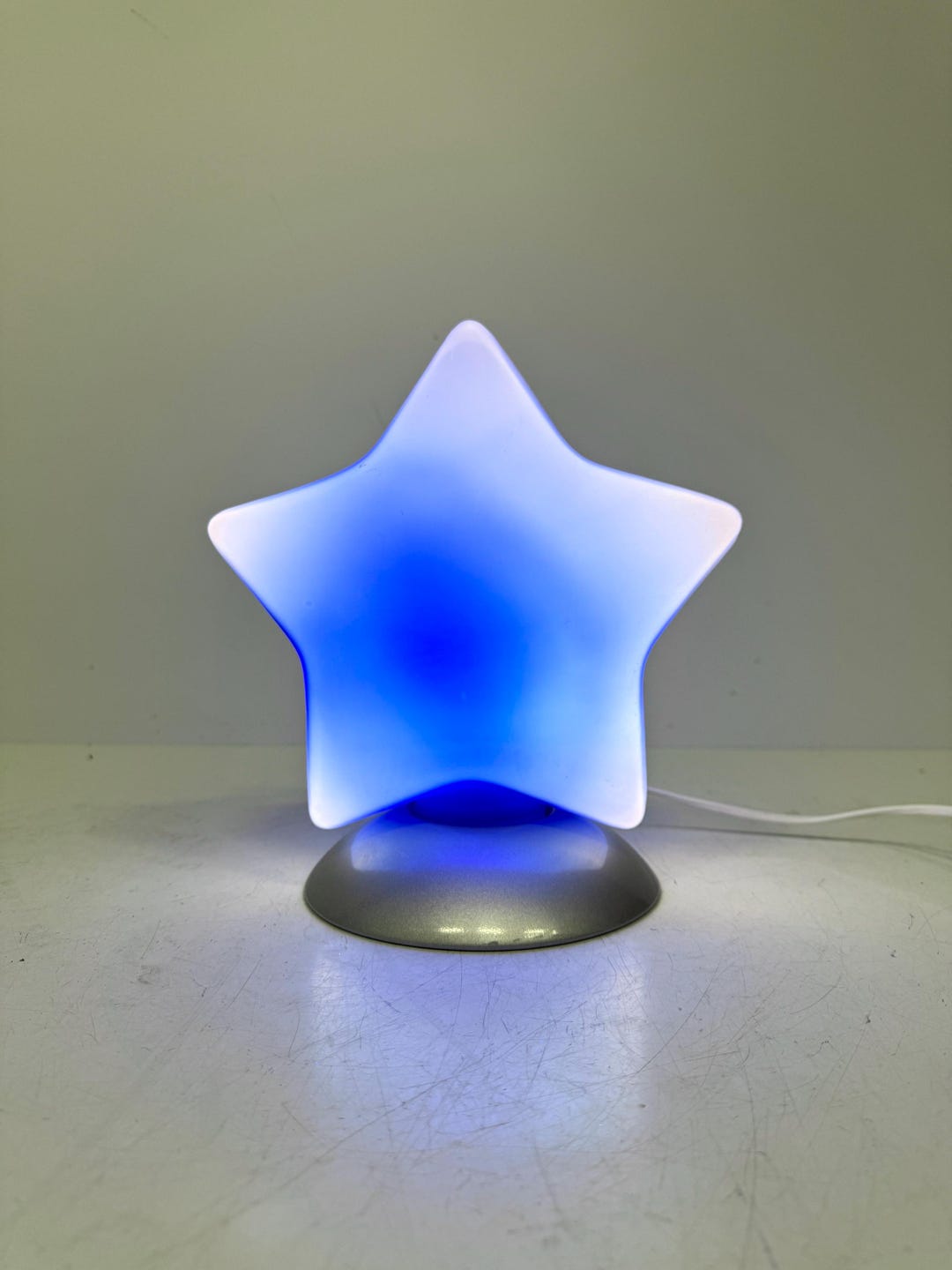Children’s Star Night Lamp, Cute Glass Table Light, Blue Grey Nursery ...