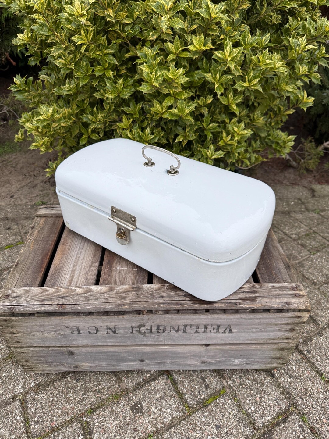 Vintage Enamel Bread Box, White Storage Container, Farmhouse Style ...