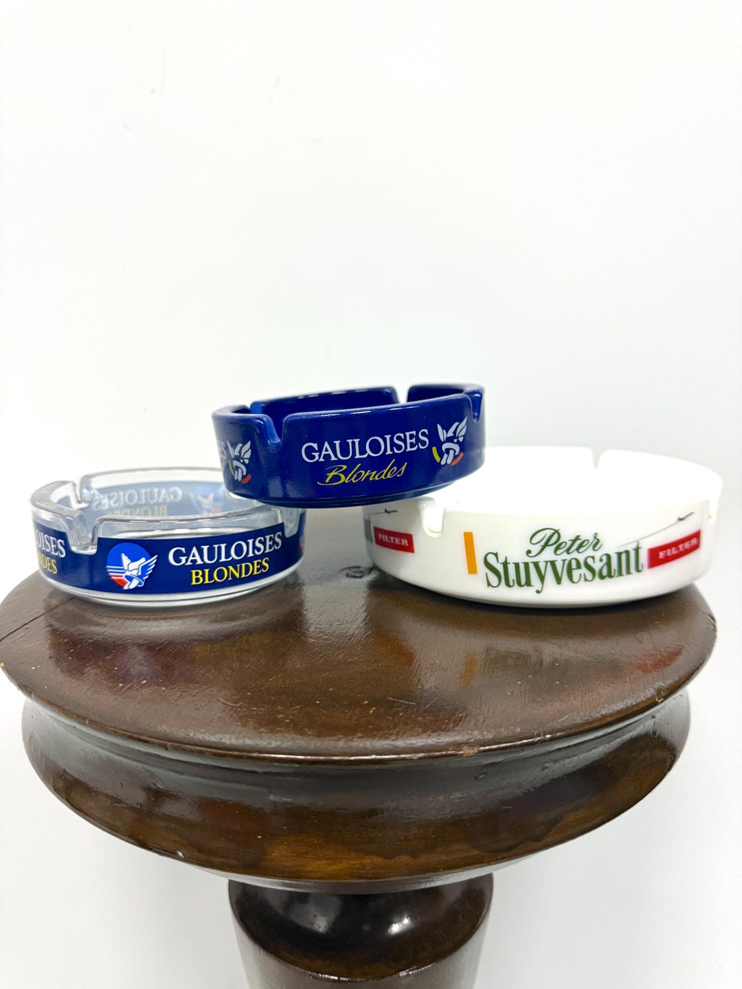 Rare Vintage Ashtrays, Peter Stuyvesant & Gauloises, Blue White Opal ...