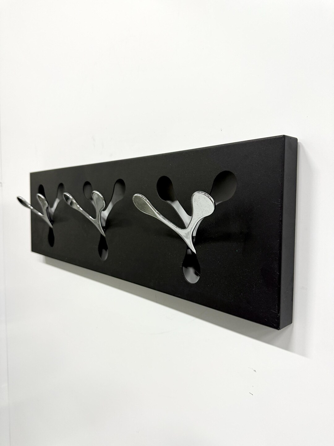 Y2K Chrome & Black Coat Rack, Early 2000s Wall Hooks, Modern Minimalist ...