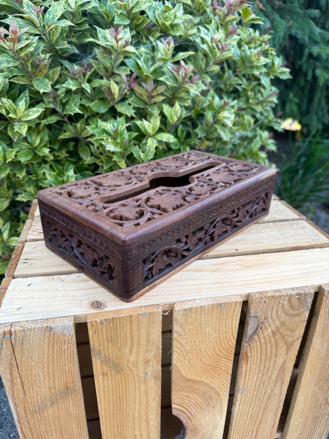 Vintage Carved Wooden Tissue Box Cover, Handmade Rectangle Tissue ...