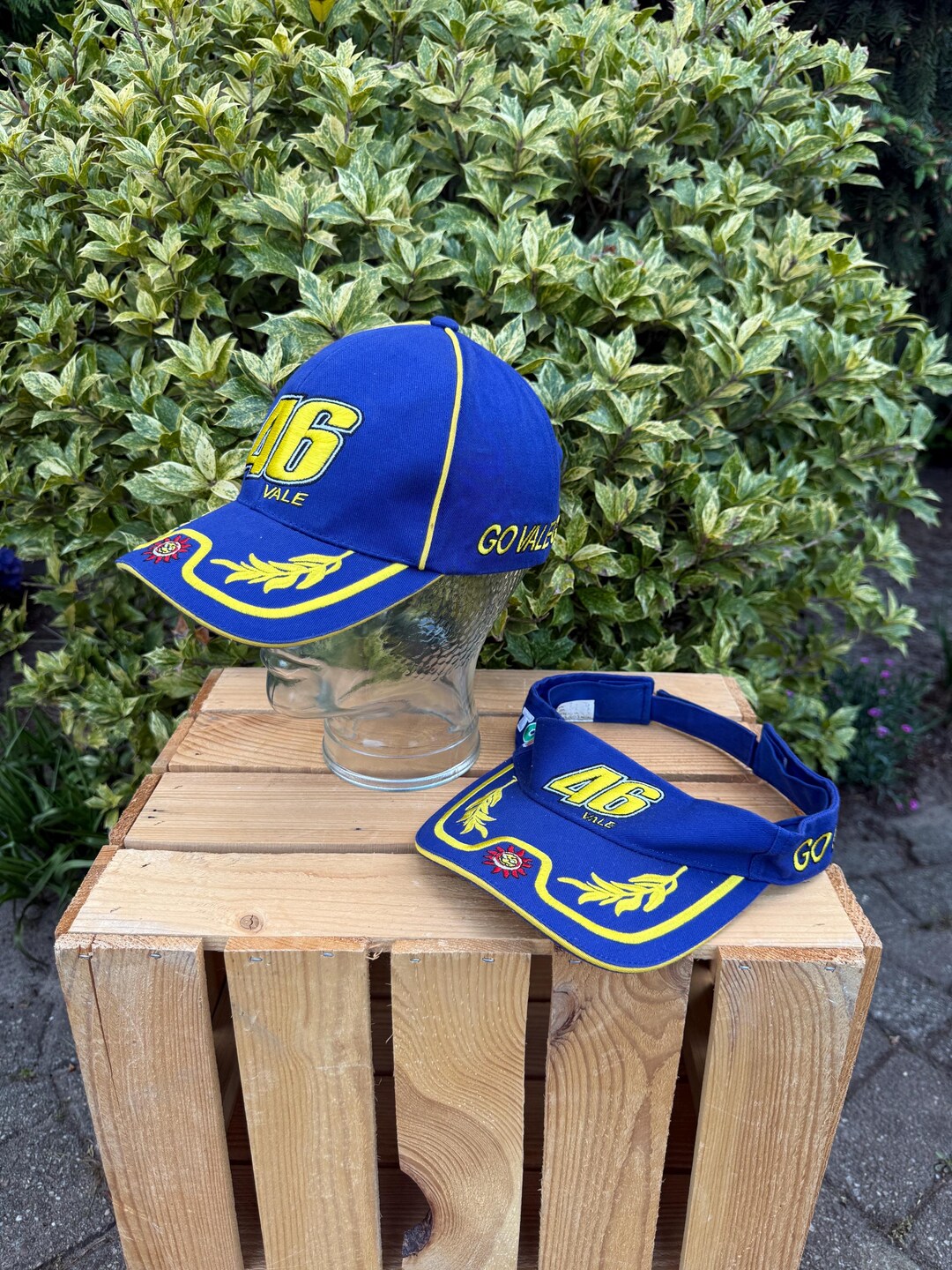 Vintage Valentino Rossi Cap Set, Blue and Yellow Racing Hat Duo, Motogp ...